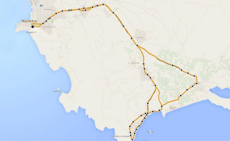 Route Map Tolo – ΚΤΕΛ ΑΡΓΟΛΙΔΑΣ Α. Ε.